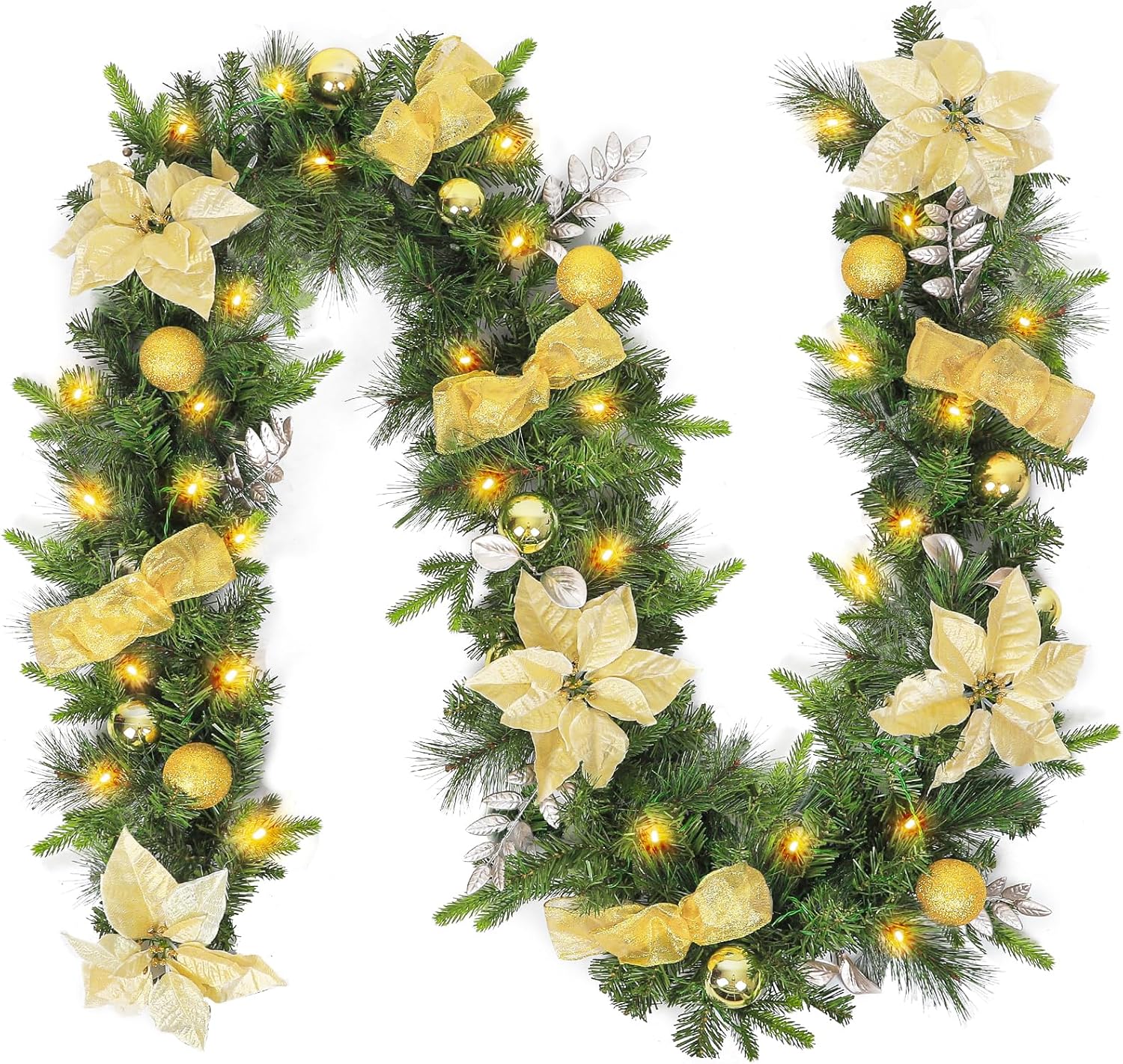 9 ft. Pre-lit Christmas Garland with 50 Warm White Lights, 160 PE ...