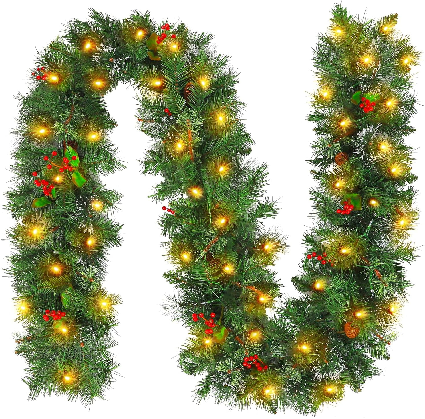 9 ft. Pre-lit Christmas Garland with 50 Warm White Lights, Artificial ...