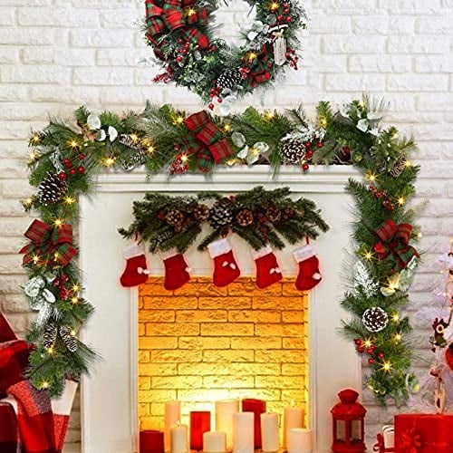 9 ft Pre-lit Christmas Garland, Battery Operated Christmas Garland with ...
