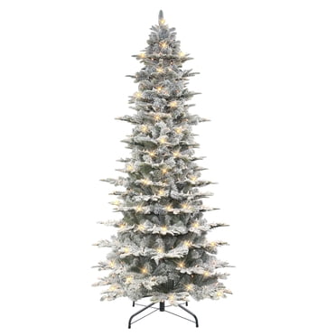 6.5 ft Pre-lit Flocked Utah Fir Tree 1569 PE/PVC Tips 350 UL Clear ...