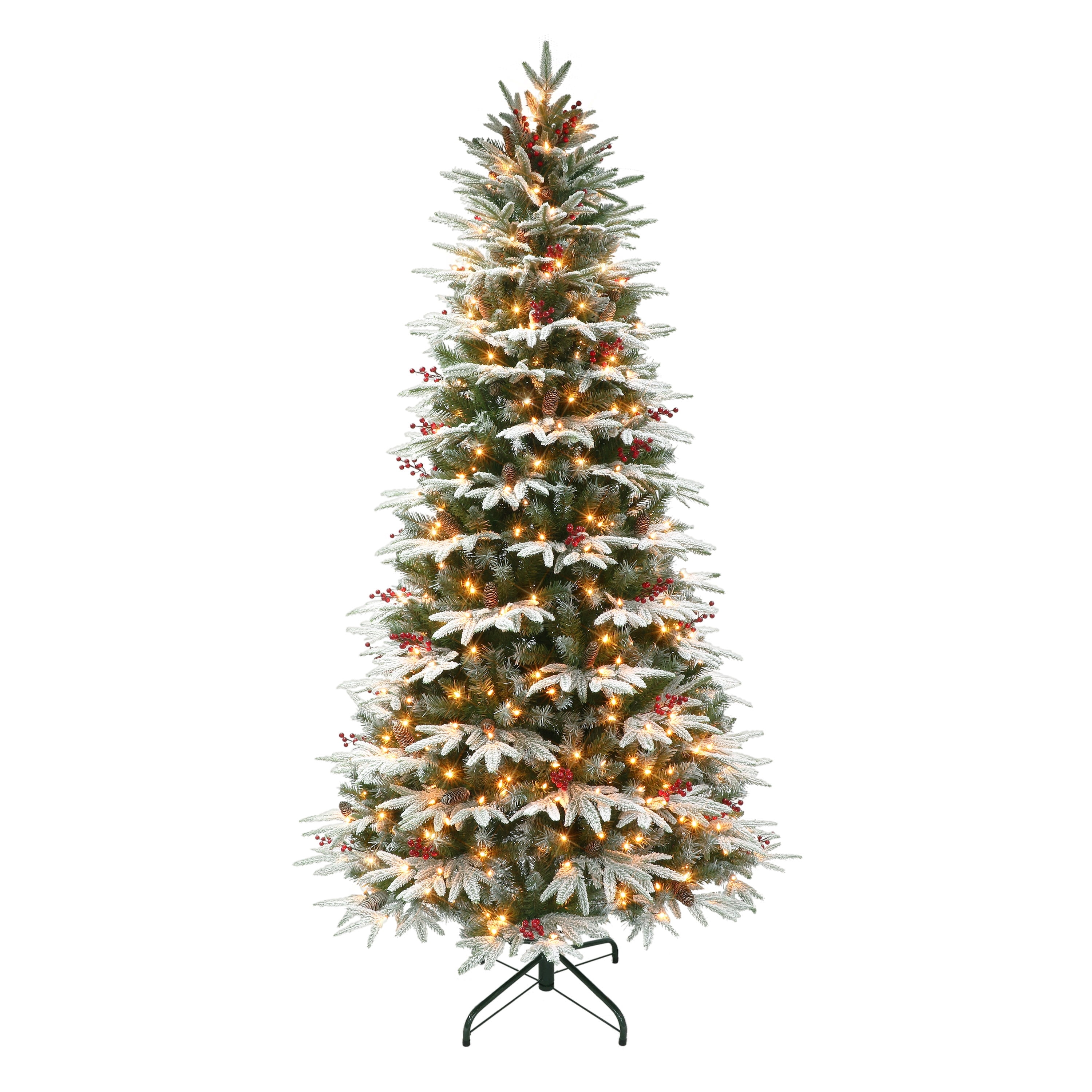 9 ft Pre-lit Slim Flocked Halifax Fir Tree 700 Clear Incandescent ...