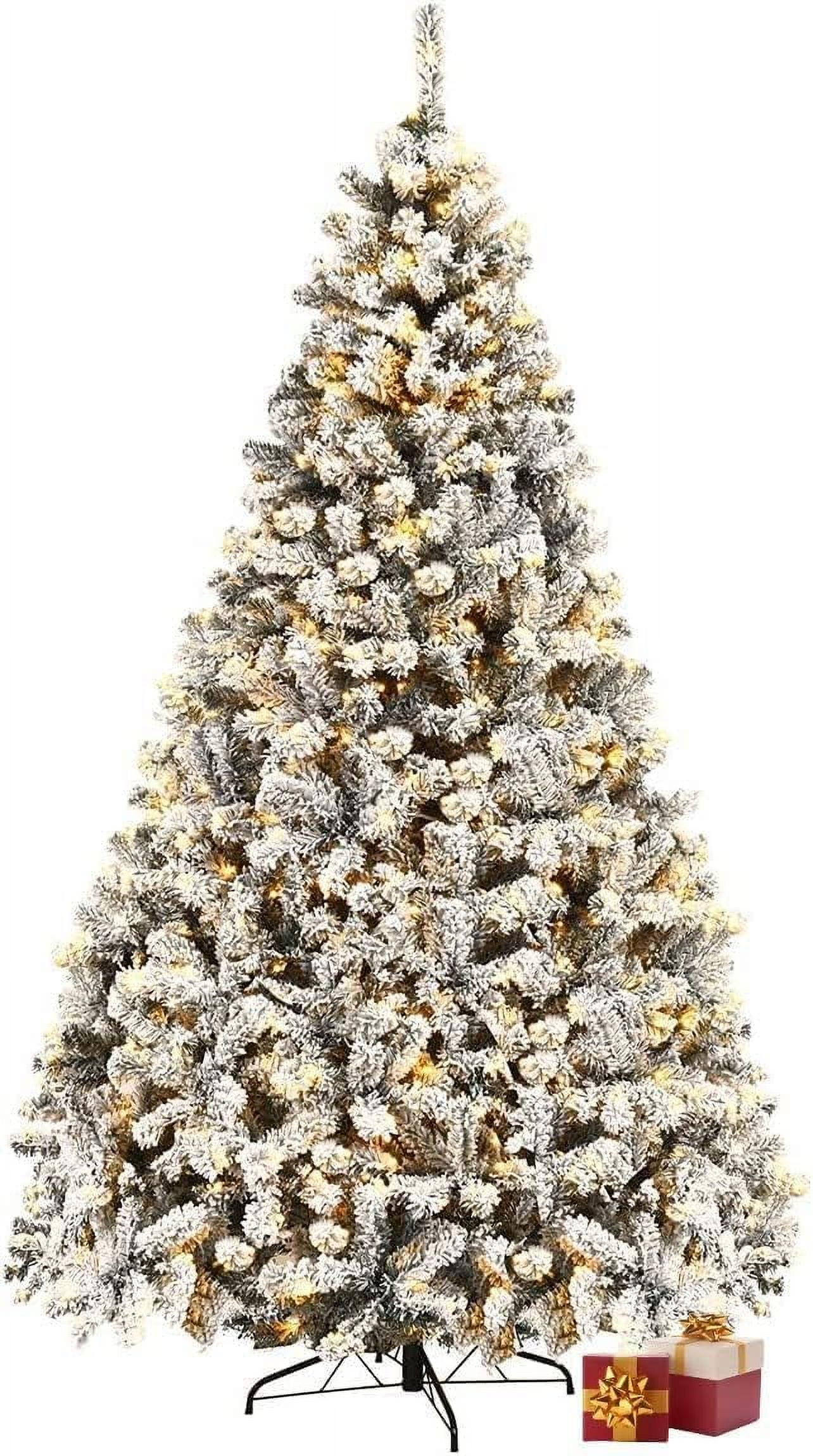 9 ft Pre-lit Snow Flocked Artificial Christmas Tree w/ 1498 PVC Branch ...