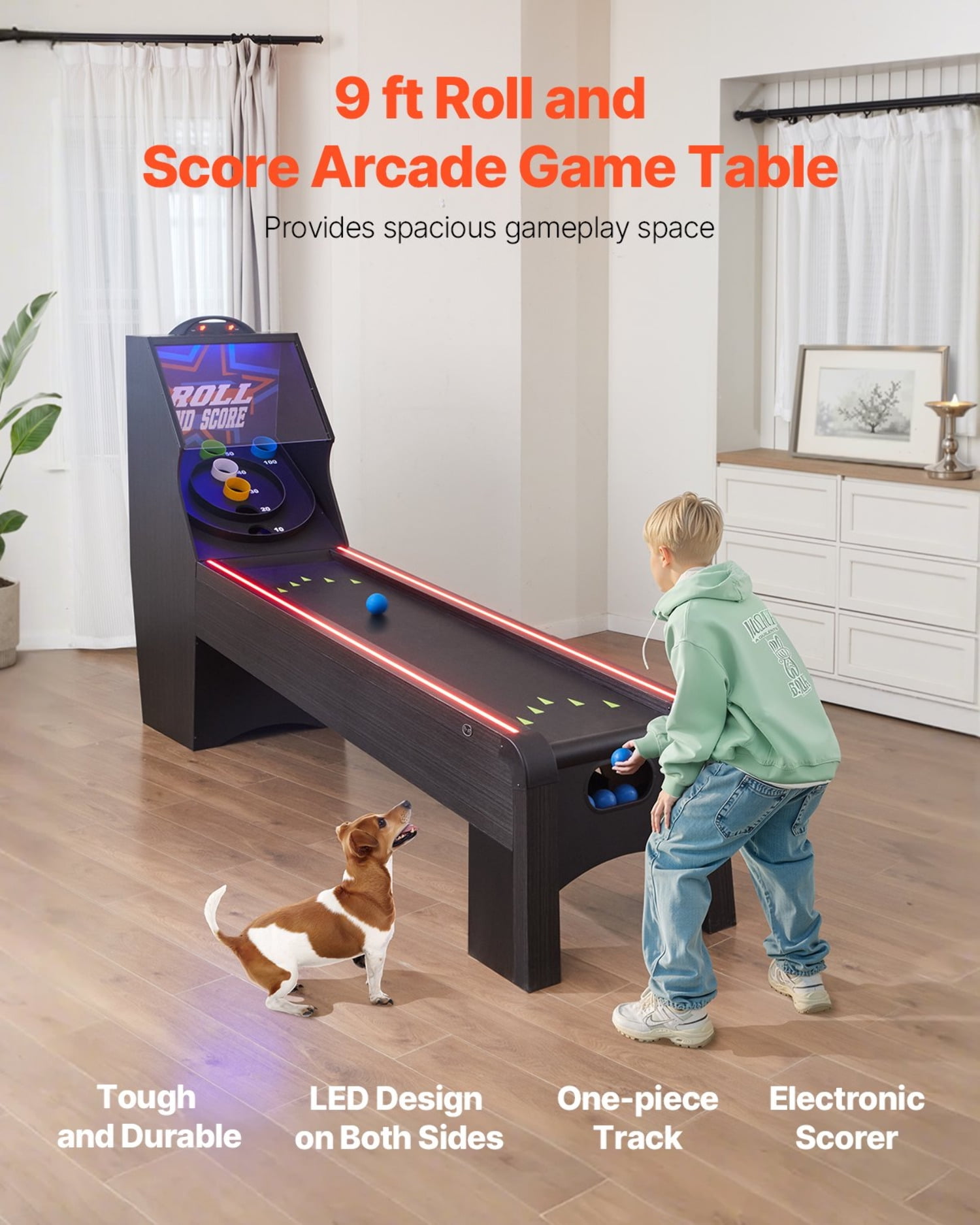 9 ft Roll Score Arcade Game Table LED Electronic Scorer Home Game Room ...
