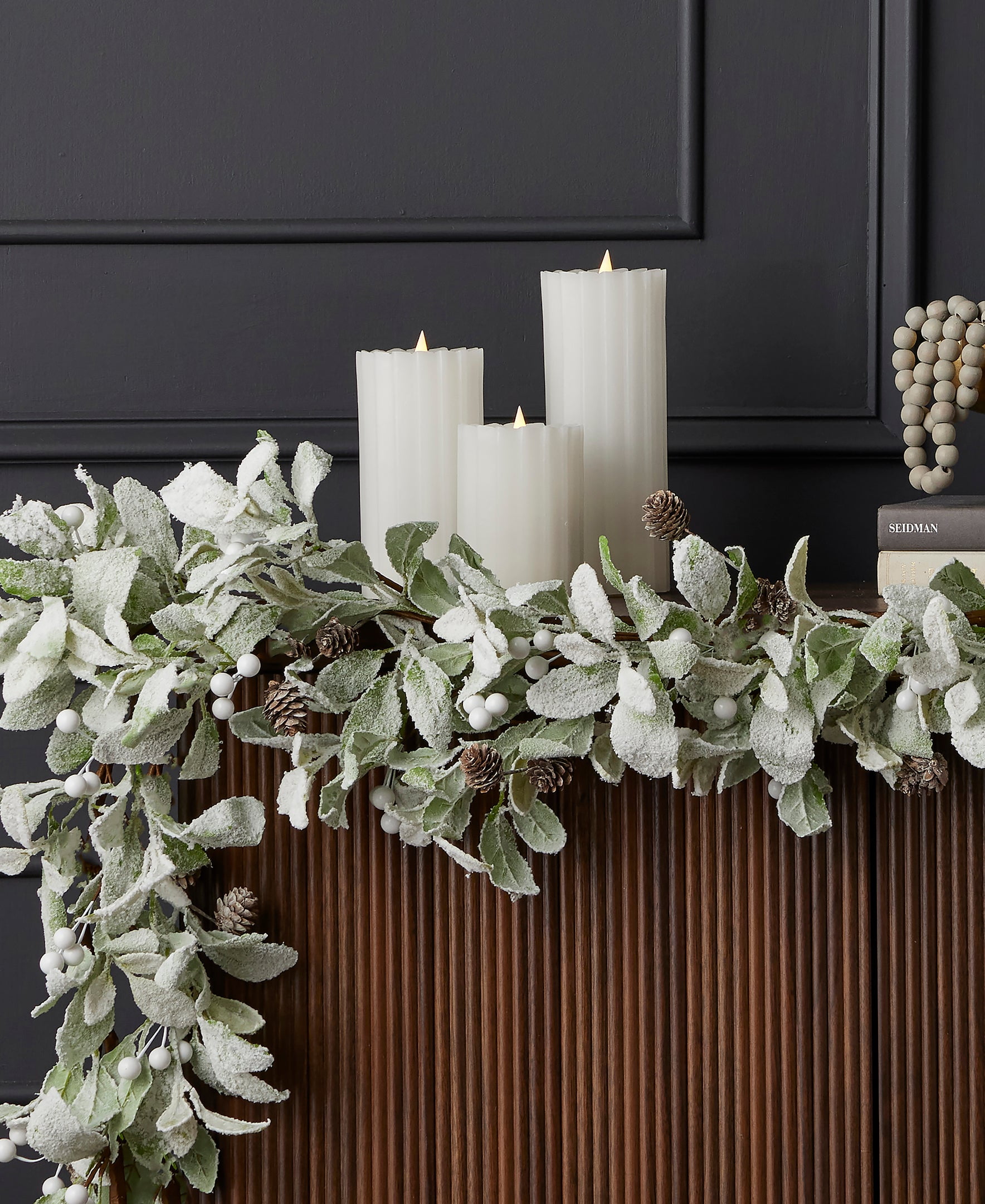 9 ft Snowy Lambs Ear and White Holly Berry Garland, Christmas ...