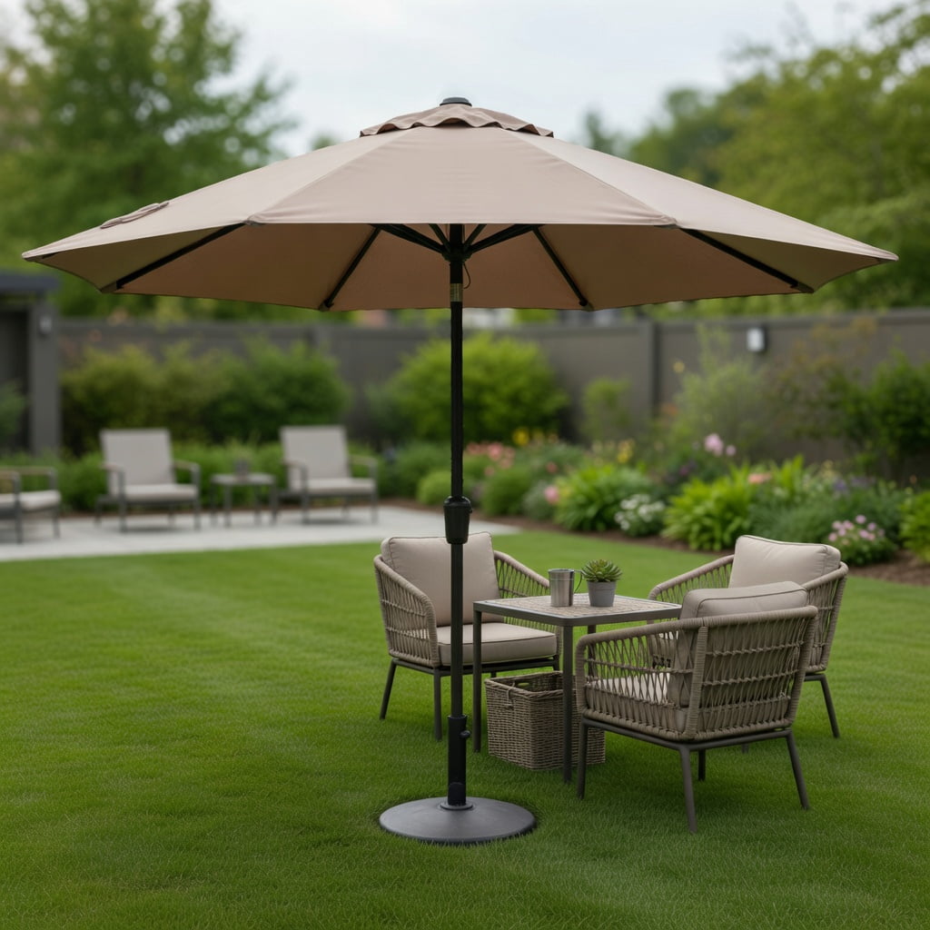 9 ft Solar LED Patio Umbrella with Steel Frame, Tilt & Crank Mechanism ...