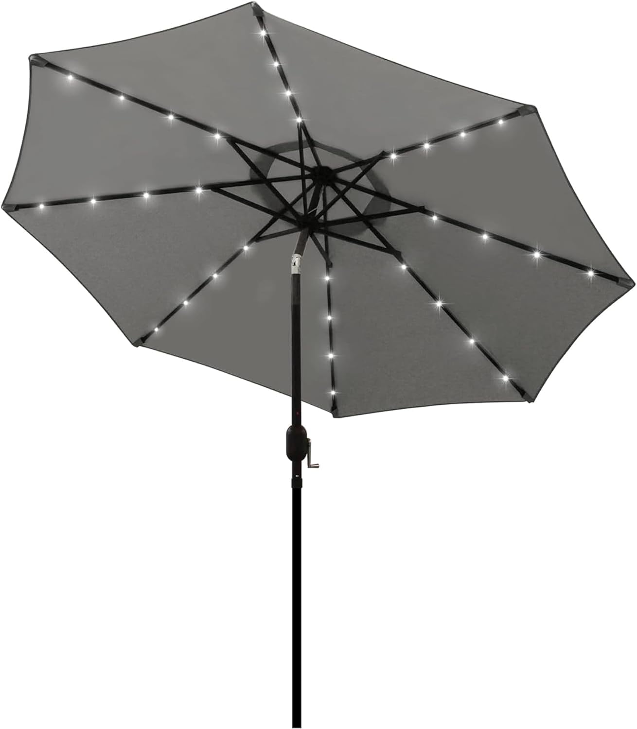 9 ft Solar-Powered Patio Umbrella with 32 LED Lights and 8-Rib ...