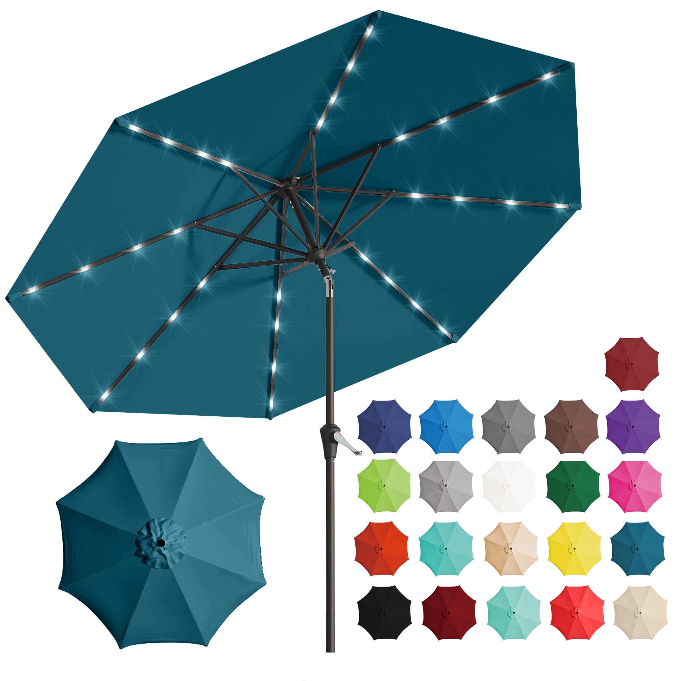 9 ft Solar Umbrella 32 LED Lighted Patio Umbrella Table Market Umbrella ...