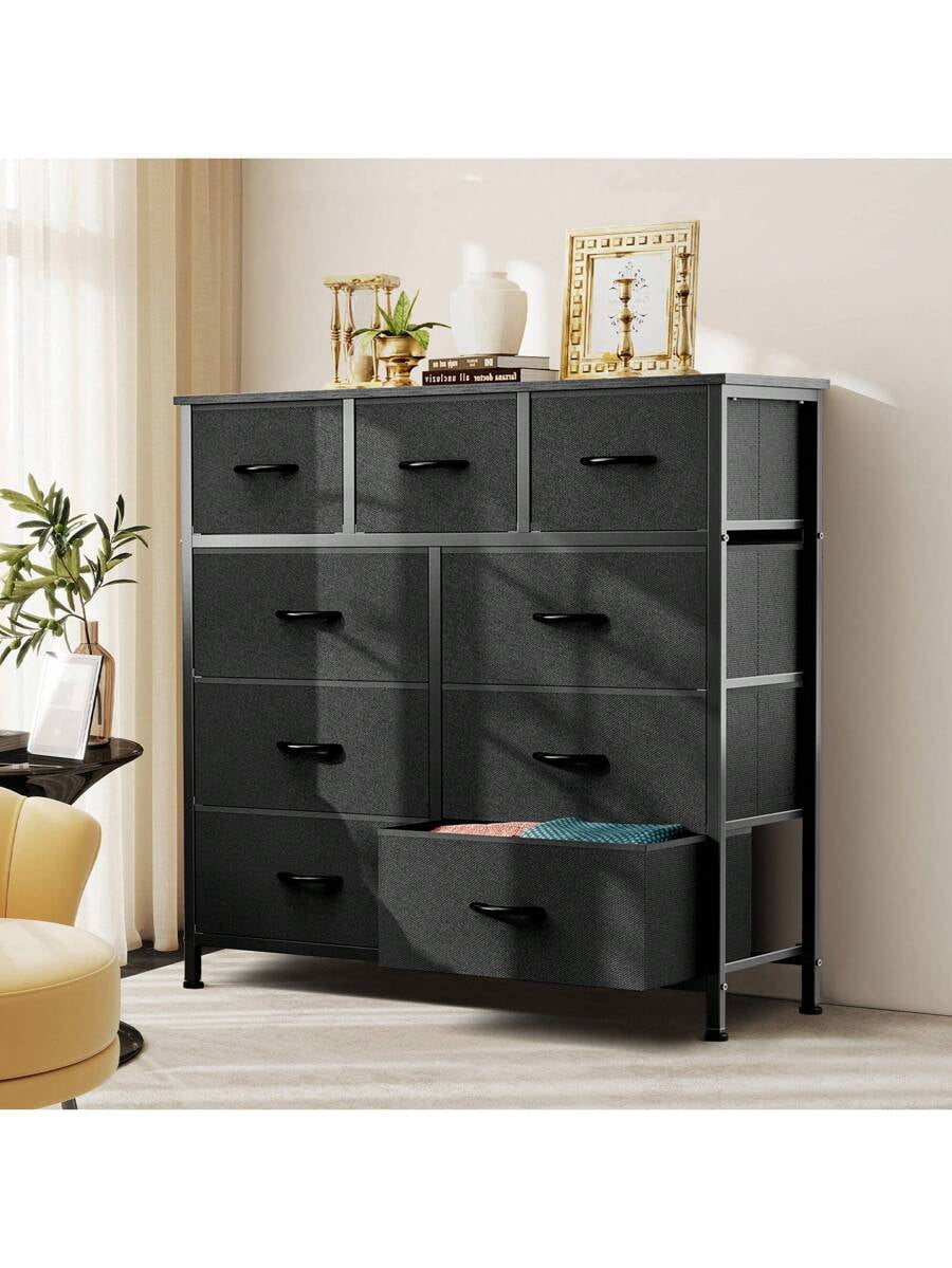 9-grid high fabric clothing storage cabinet and wooden top table drawer ...