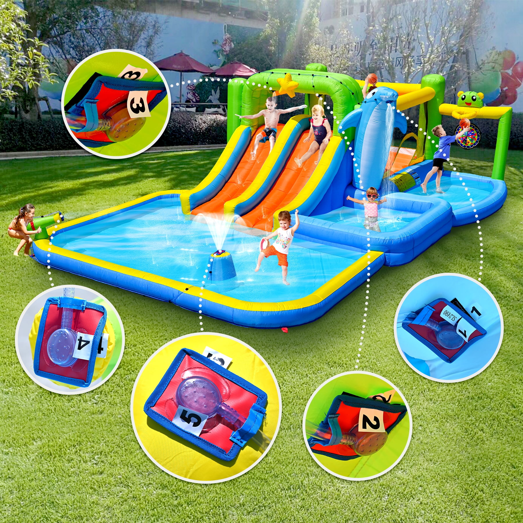 9 in 1 For Endless Fun Inflatable Bounce House with Blower Shower Soak ...