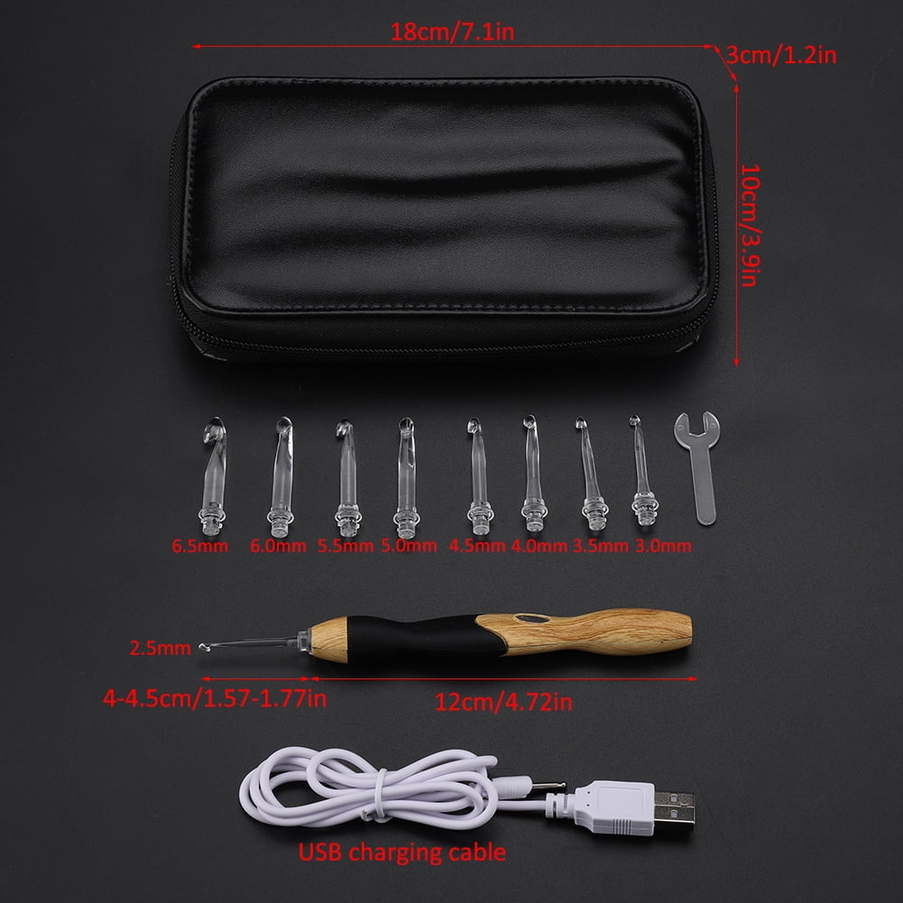 9 in 1 USB Rehargeable Light up Crochet Hooks Hand Weave Sewing Tools ...