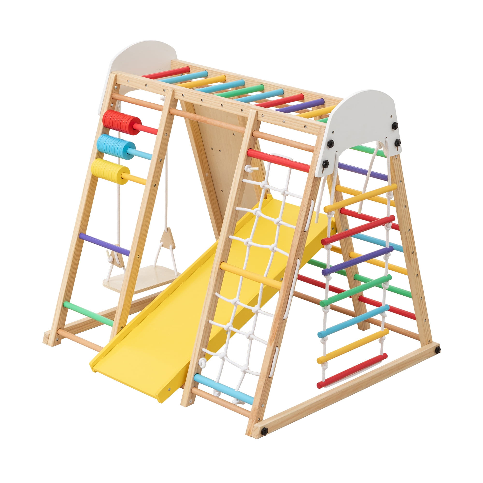 9-in-1 Wooden Jungle Gym, Colorful Kids Climber Playset with Slide ...