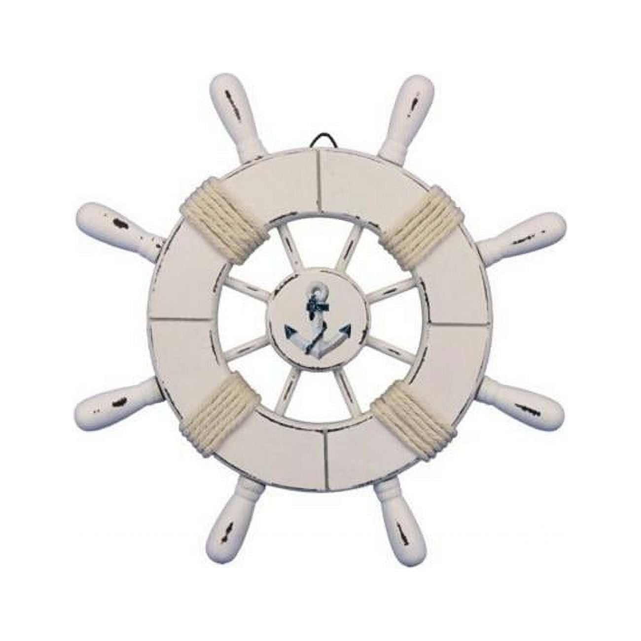 9 in. Rustic All White Decorative Ship Wheel with Anchor - Walmart.com
