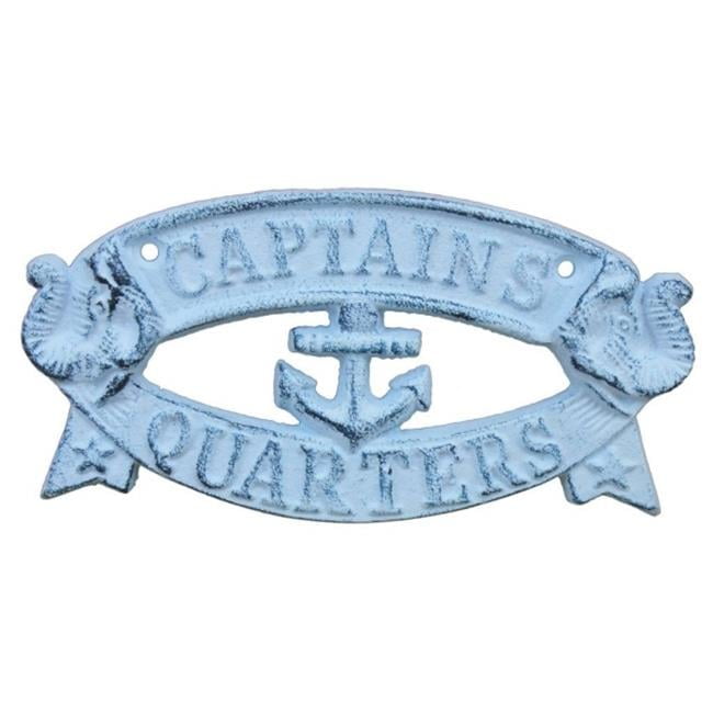 9 in. Rustic Dark Blue Whitewashed Cast Iron Captains Quarters Sign ...