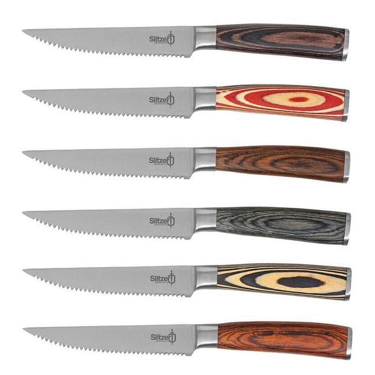 9 in. Slitzer Steak Knife Set with Wood Handles, Stainless Steel - 6 ...