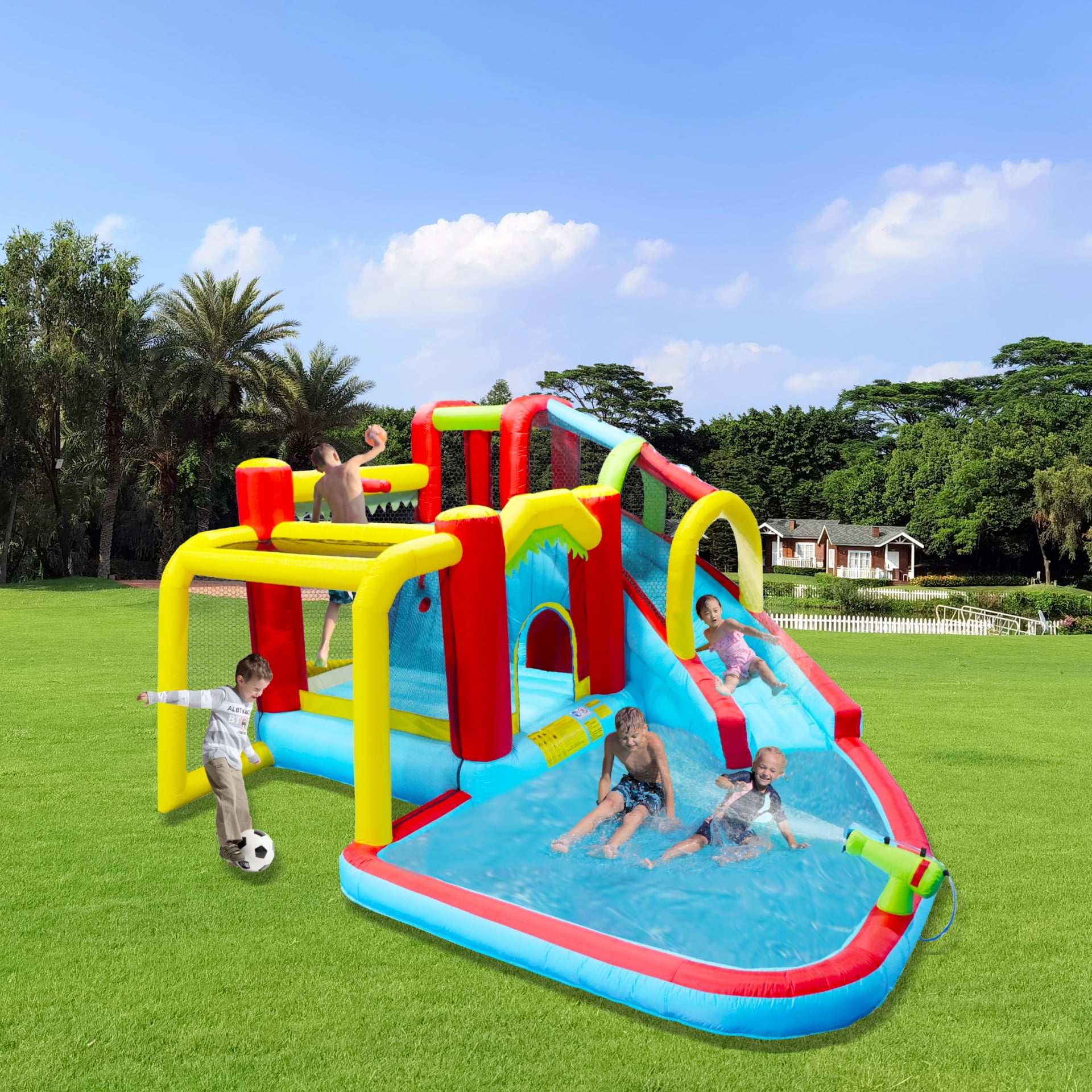 9 in1 Inflatable Water Slide Park, Outdoor Bounce Playhouse with Slide ...