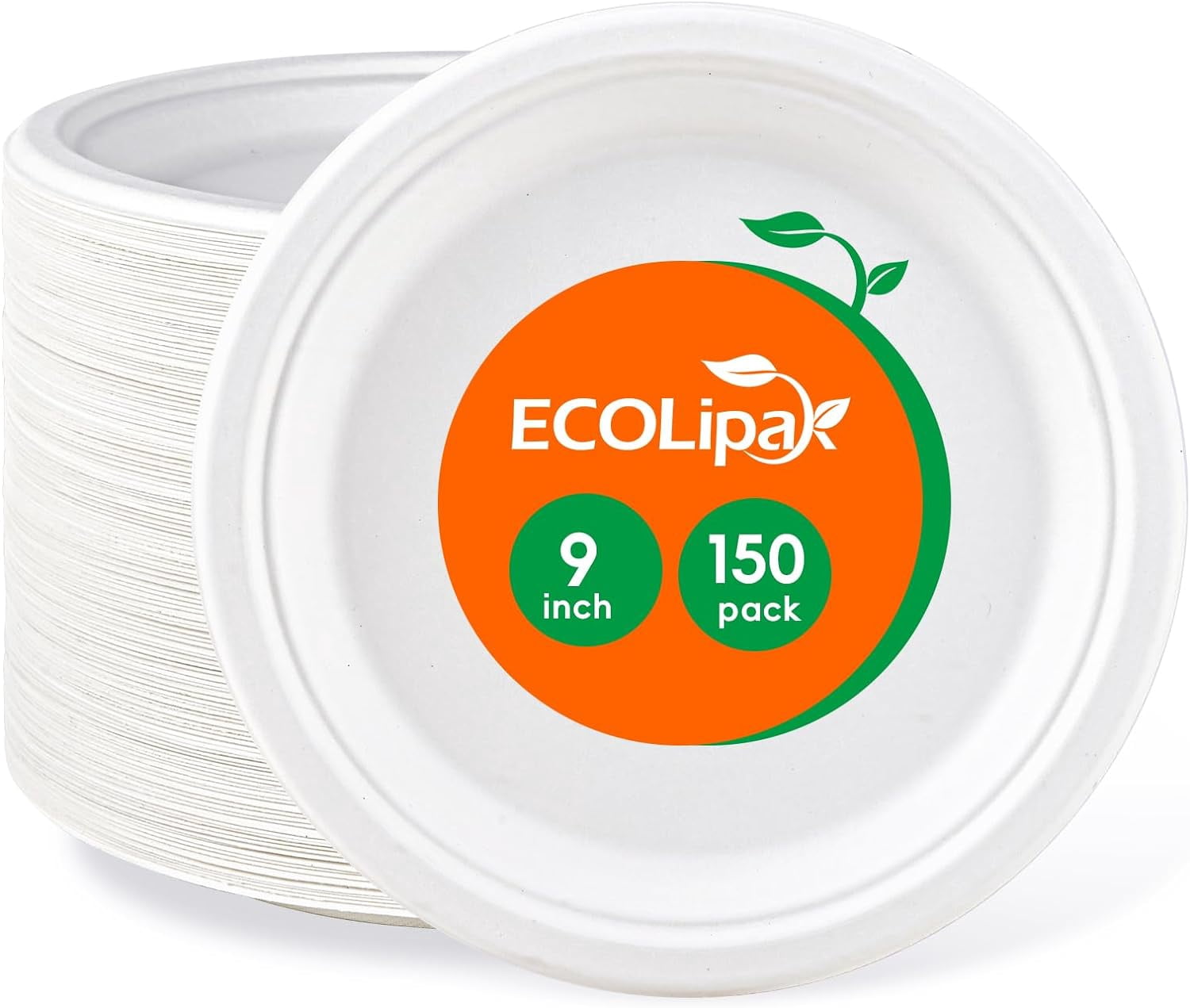 9 inch 150 Pack Compostable Paper Plates, Heavy Duty Disposable ...