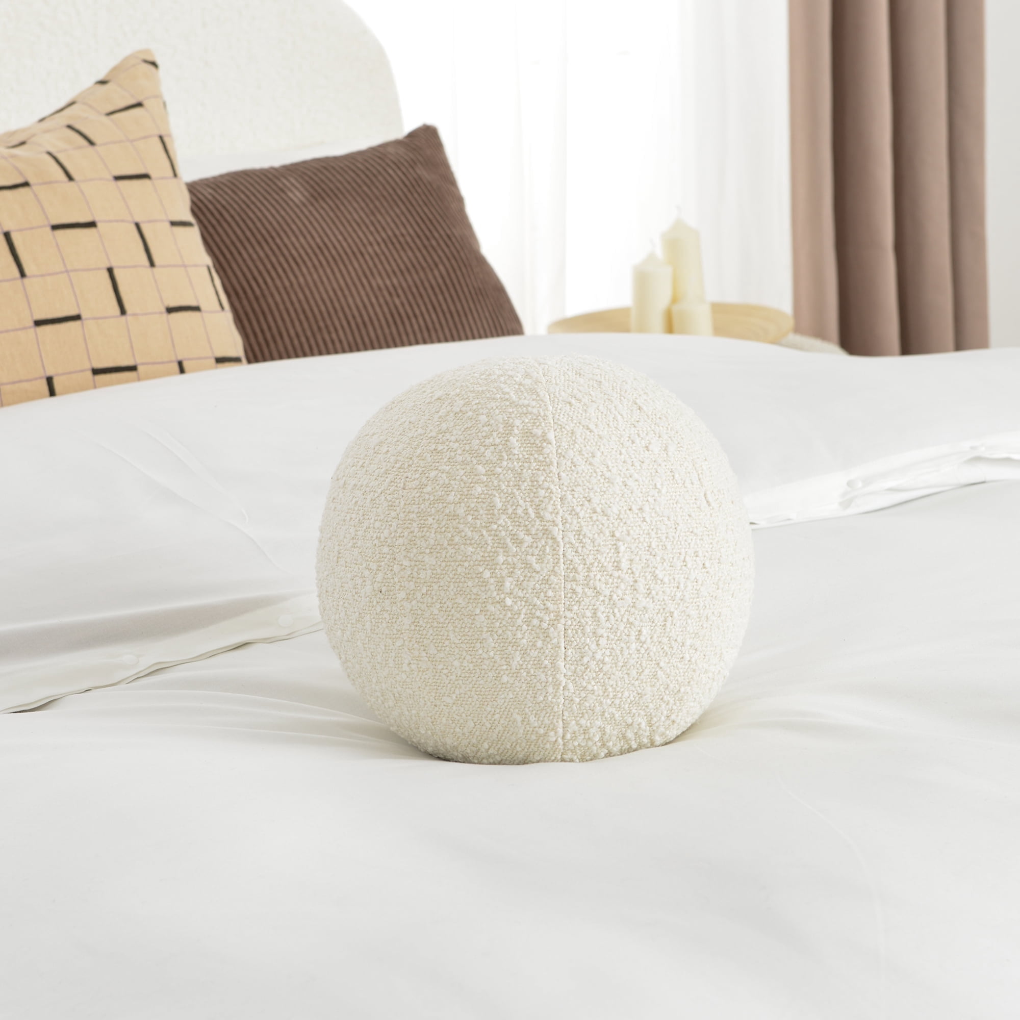 9 inch Boucle Ball Throw Pillow Nordic Round Toss Pillow Detachable ...