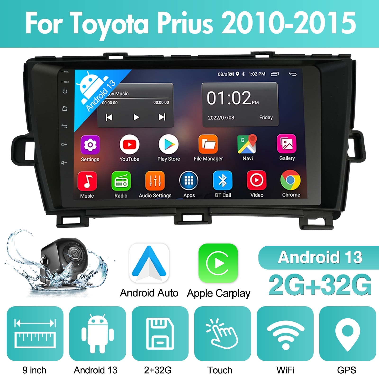 9-inch Car Stereo Radio for Toyota Prius 2010-2015, with CarPlay ...