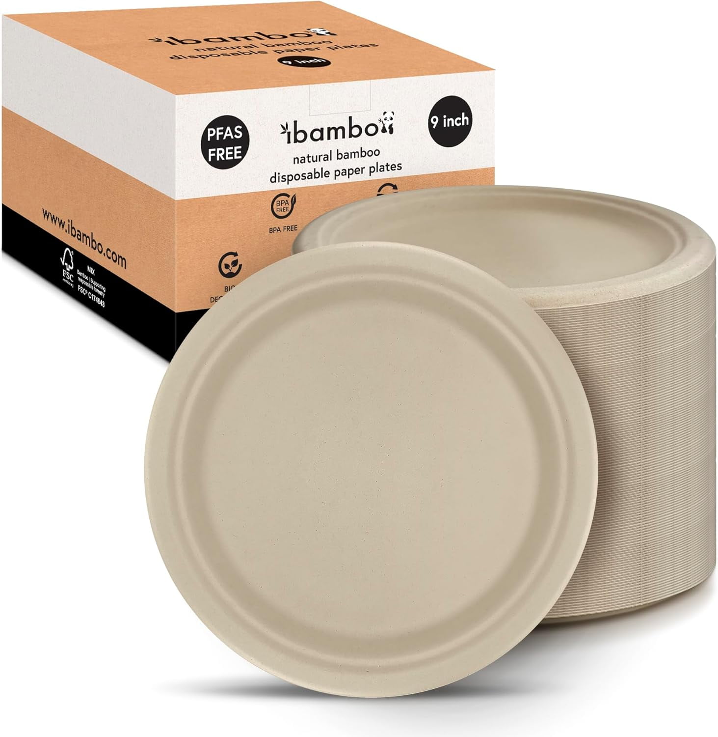 9 inch Disposable Bamboo Paper Plates (125 Pack) - Sturdy & Heavy Duty ...