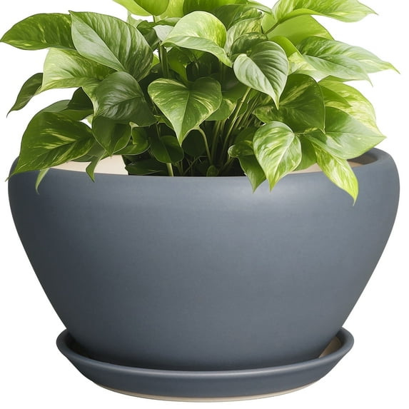 9 Inch Plant Pots Round Ceramic Planter with Drainage Hole & Saucer ...