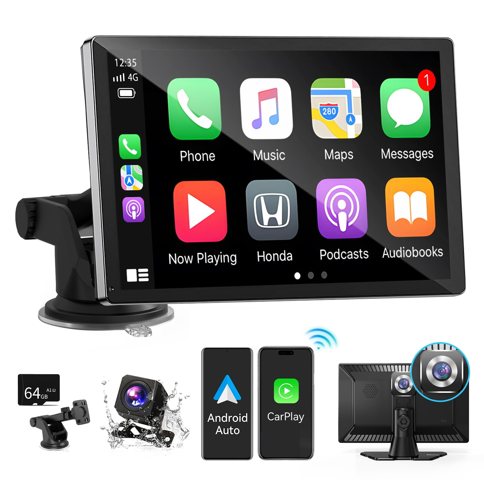 9 inch HD Portable Wireless carplay Screen for car & Android Auto ...