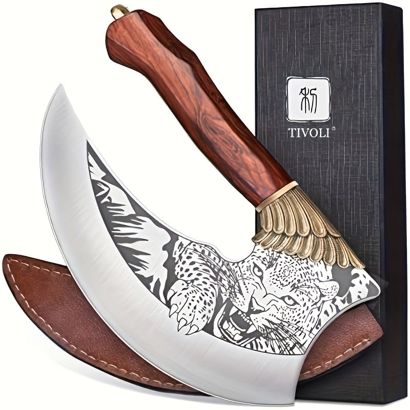 9-inch Pizza Cutter, Viking Cleaver Knife, Rose Wooden Handle With ...