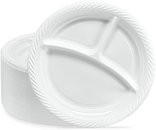 9 inch Round Plastic Plates 3 Compartment - 3 Section Plates ...