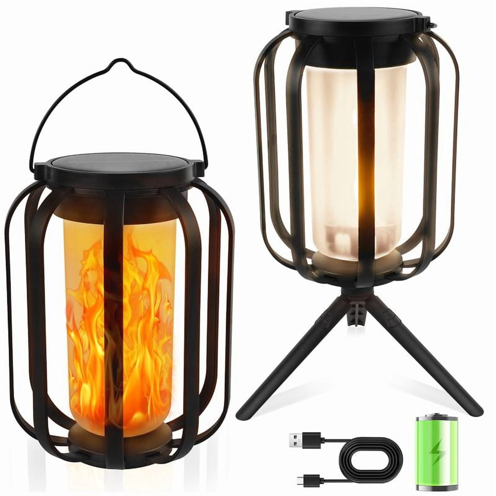 9 Inch Solar Lantern Outdoor Light with Base, Upgraded Flickering Flame ...