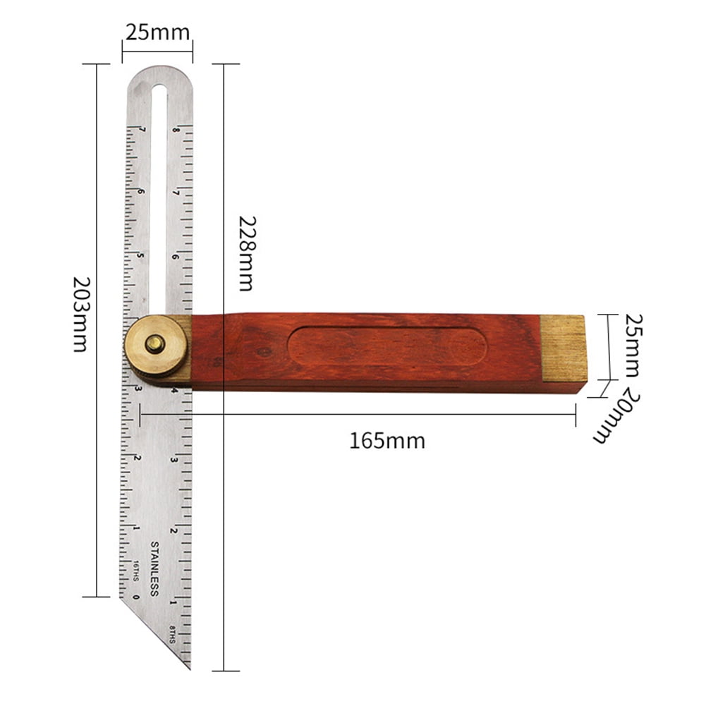 9 inch Stainless Steel Sliding Angle Ruler with Wooden Handle Multi ...