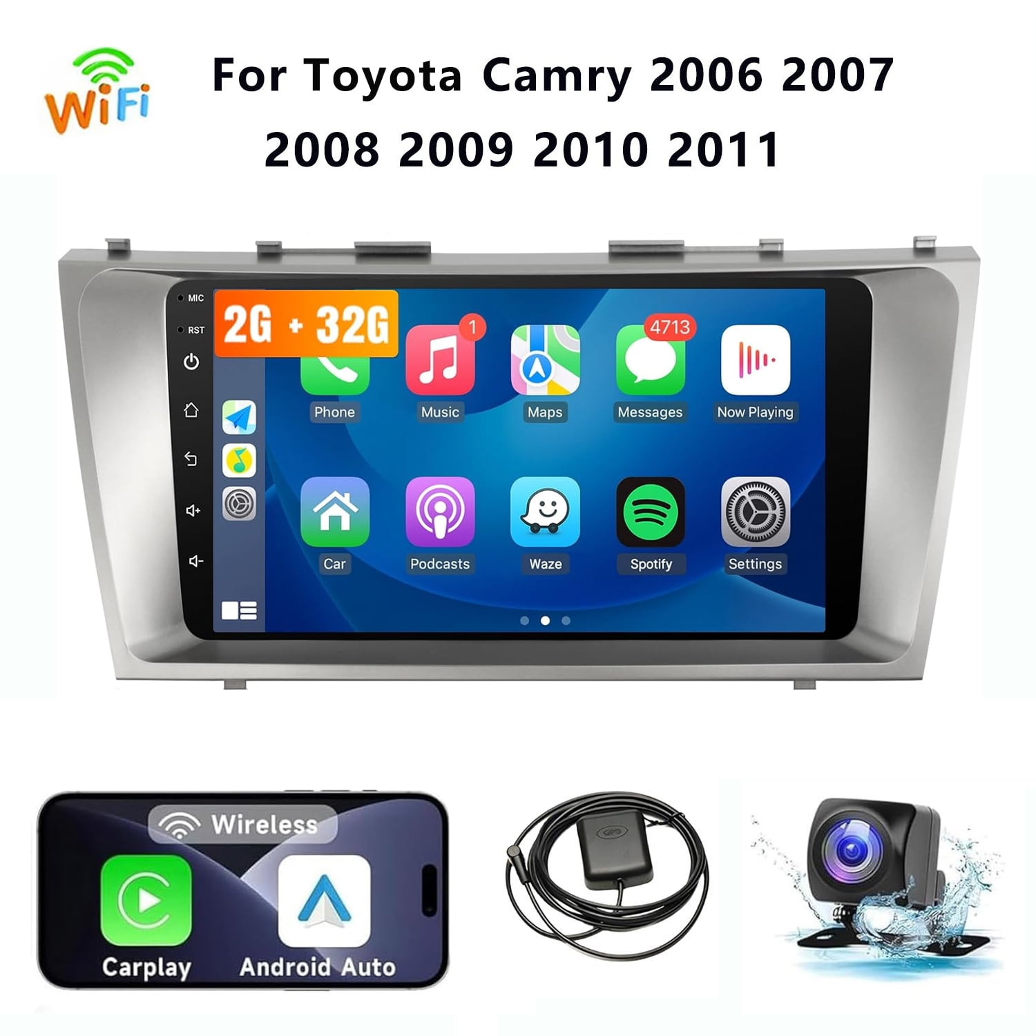 9 inch Wireless Car Radio for Toyota Camry 2006 -2011 CarPlay Android ...
