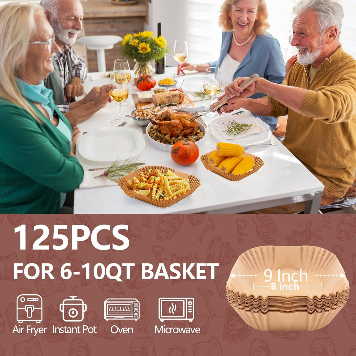9-inch air fryer parchment liners - 200 pack, square non-stick ...