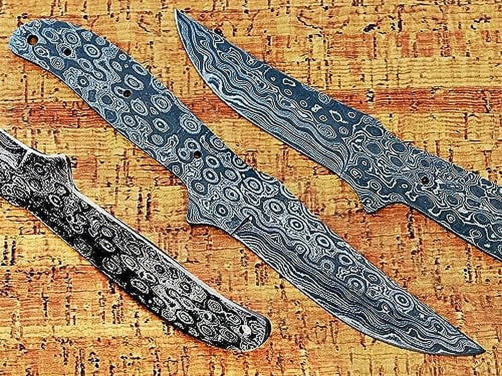 9 inches long Rain drop pattern Damascus steel Trailing point blank ...