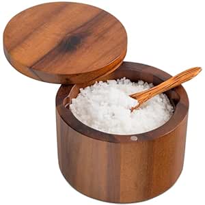 9-ounce Salt Cellar with Spoon and Swivel Lid, Acacia Wood Salt & Spice ...