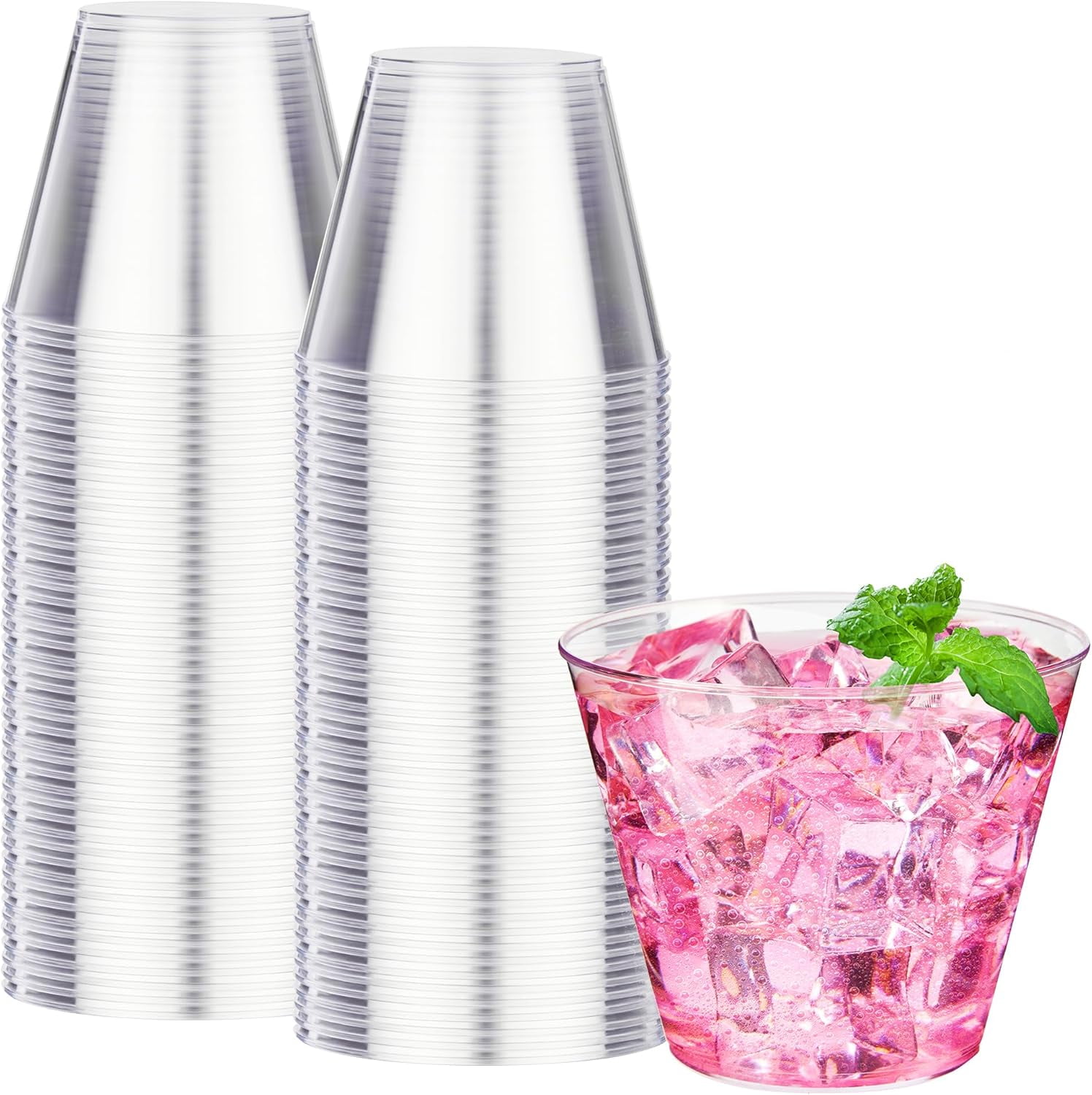 9 oz 100 packs Clear Disposable Plastic Cups, Durable Plastic Cups ...