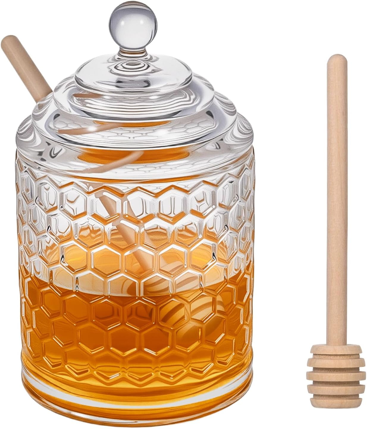 9 oz Clear Crystal Glass Honey Pot with 2 Dipper Sticks - No Drip Honey ...