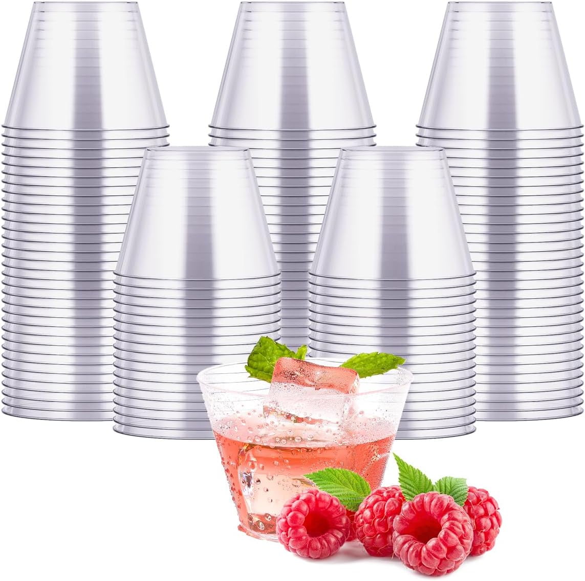 9 oz Clear Disposable Plastic Cups, 100 Pack Clear Plastic Cups ...