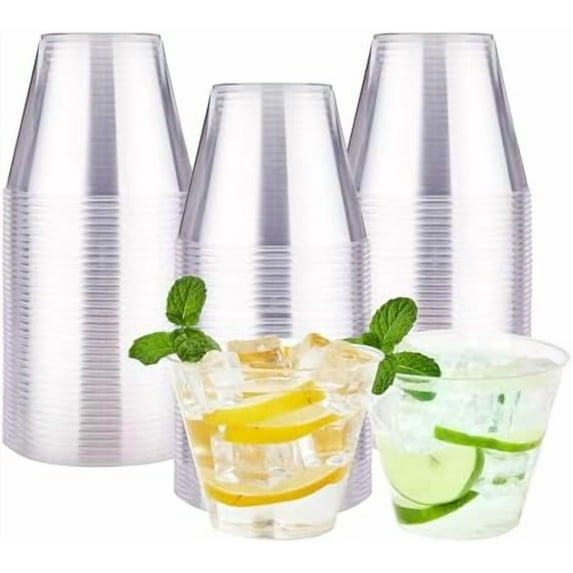 9 oz Clear Disposable Plastic Cups 100 Pack, Clear Plastic Cups ...