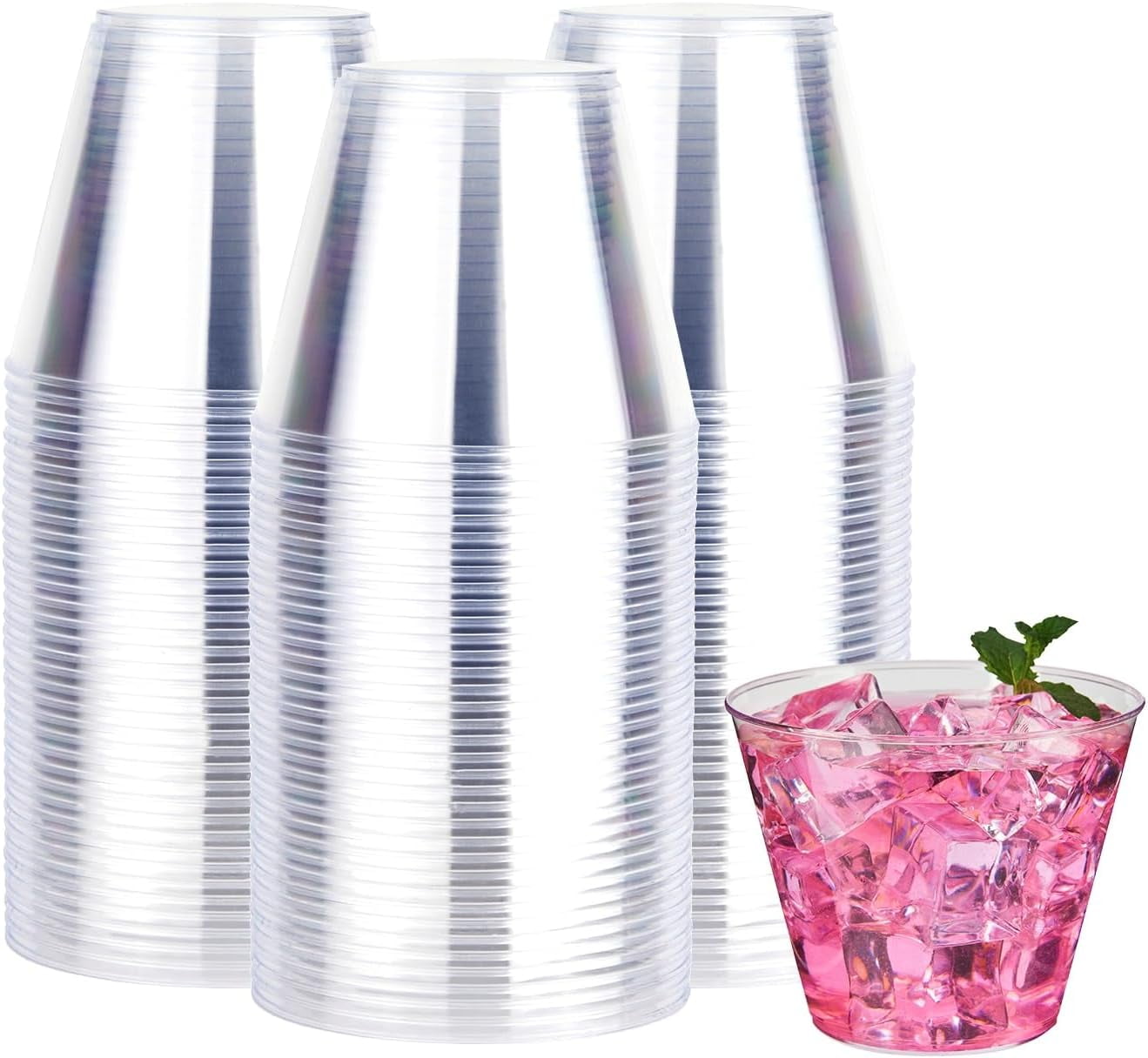 9 oz Clear Disposable Plastic Cups, 200 Pack, Durable Plastic Tumblers ...