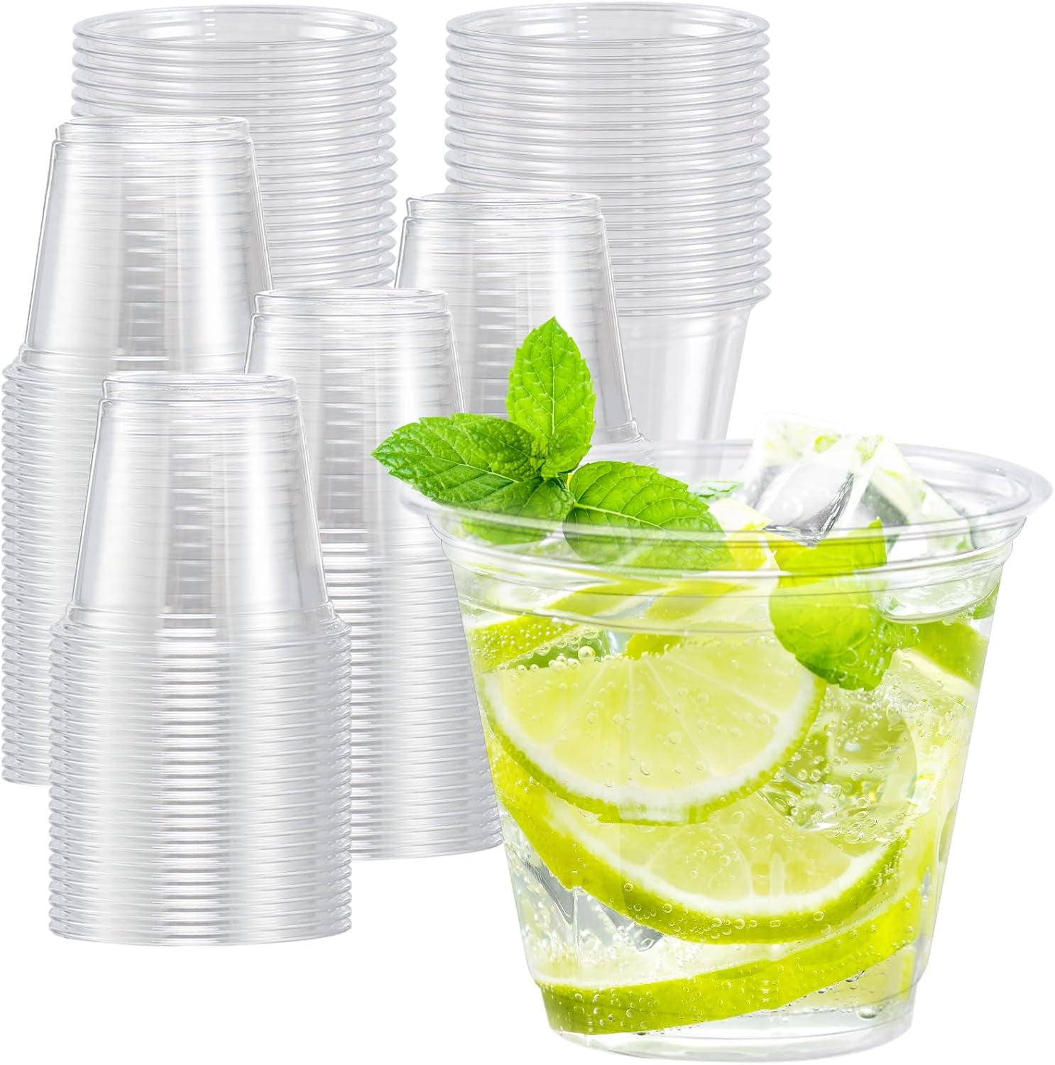 9 oz Clear Plastic Cups, 100 Pack Disposable Party Cups, PET Clear ...