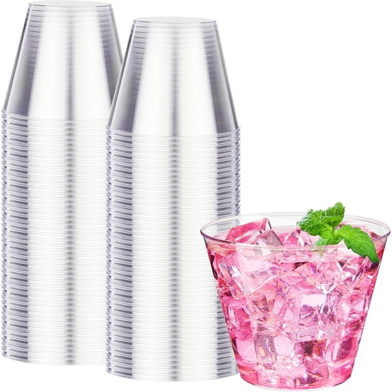 9 oz Clear Plastic Cups 100 packs, Disposable Plastic Party Cups ...