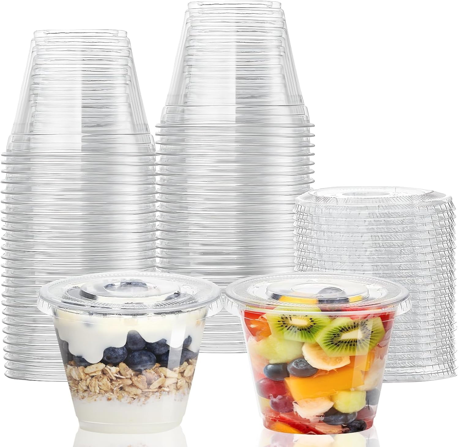 9 oz Clear Plastic Cups with Flat Lids No Hole, 50 Packs, Disposable ...