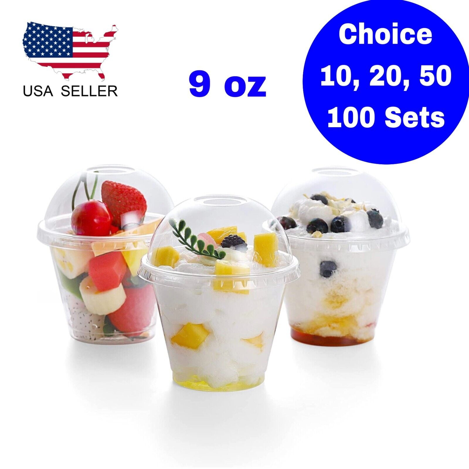 9 oz Clear Plastic Cups with Dome Lids With Hole Dessert Cold Drink ...