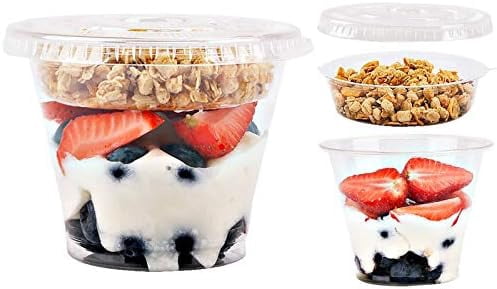 9 oz Clear Plastic Parfait Cups with Insert 3.25oz & Flat Lids No Hole ...