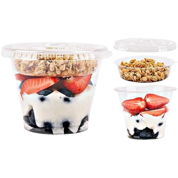 9 oz Clear Plastic Parfait Cups with Insert 3.25oz & Flat Lids No Hole ...
