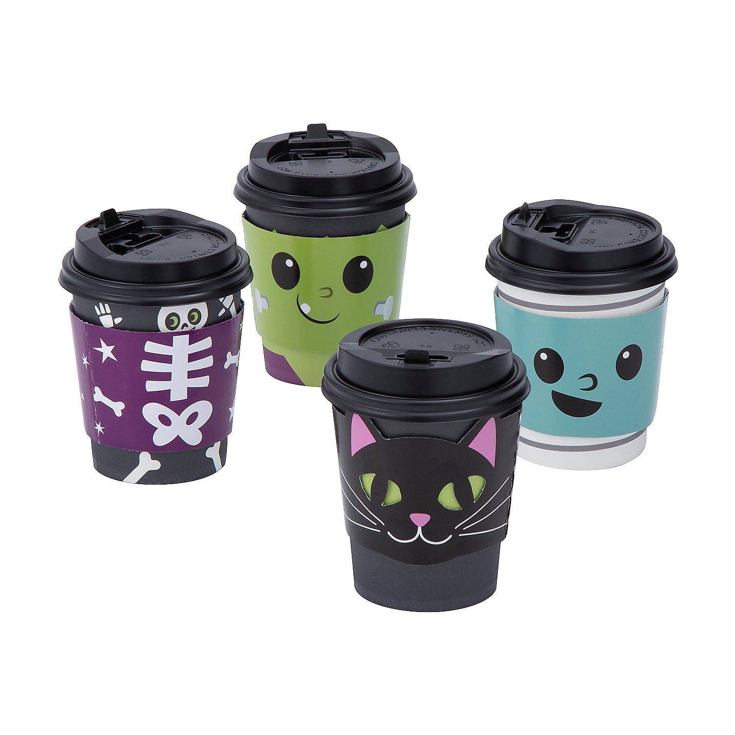 9 oz. Cute Monster Disposable Paper Coffee Cups with Lids & Sleeves ...