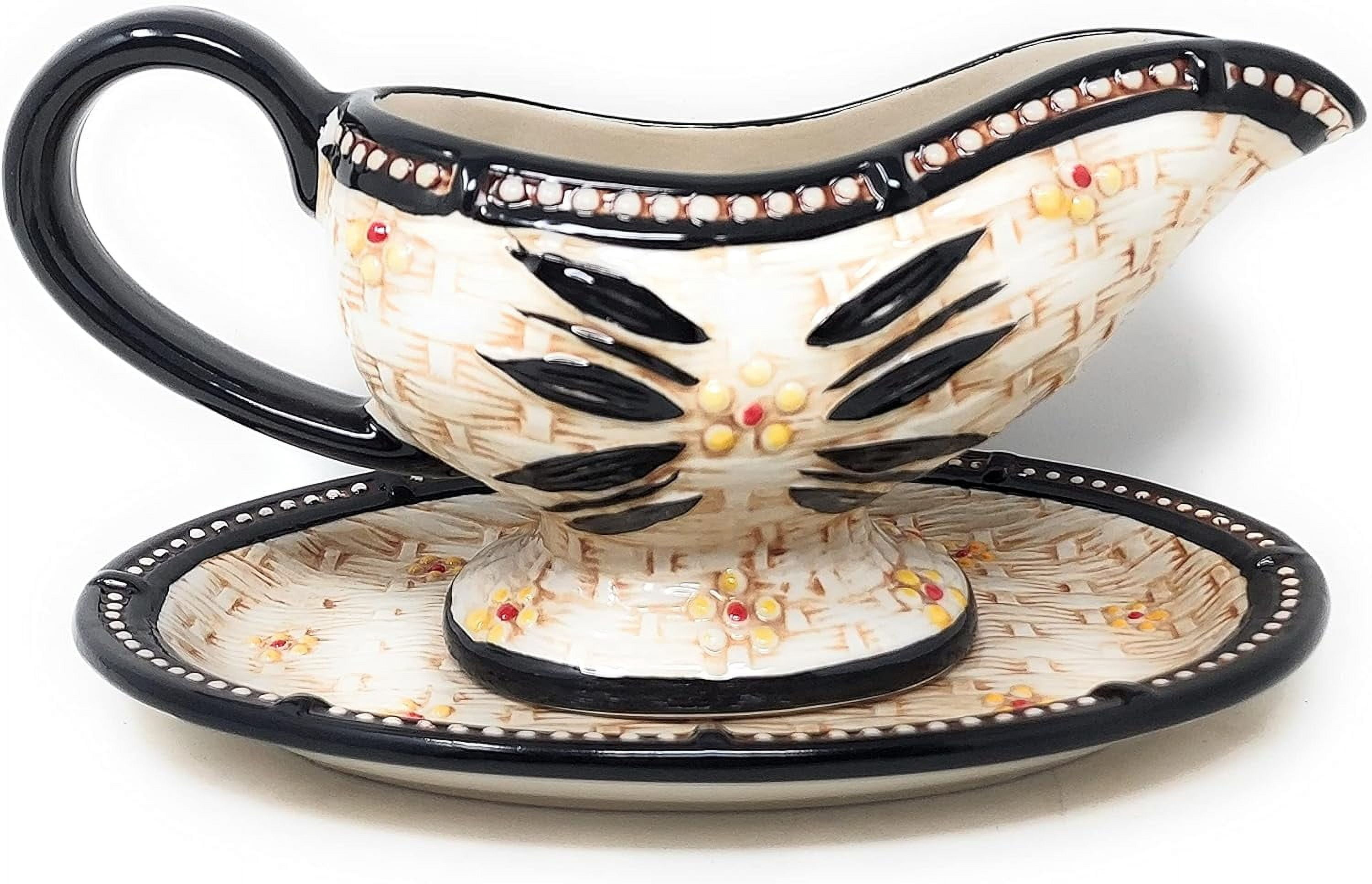 9 oz /Gravy Boat and Under Plate (Basketweave, Black) - Walmart.com