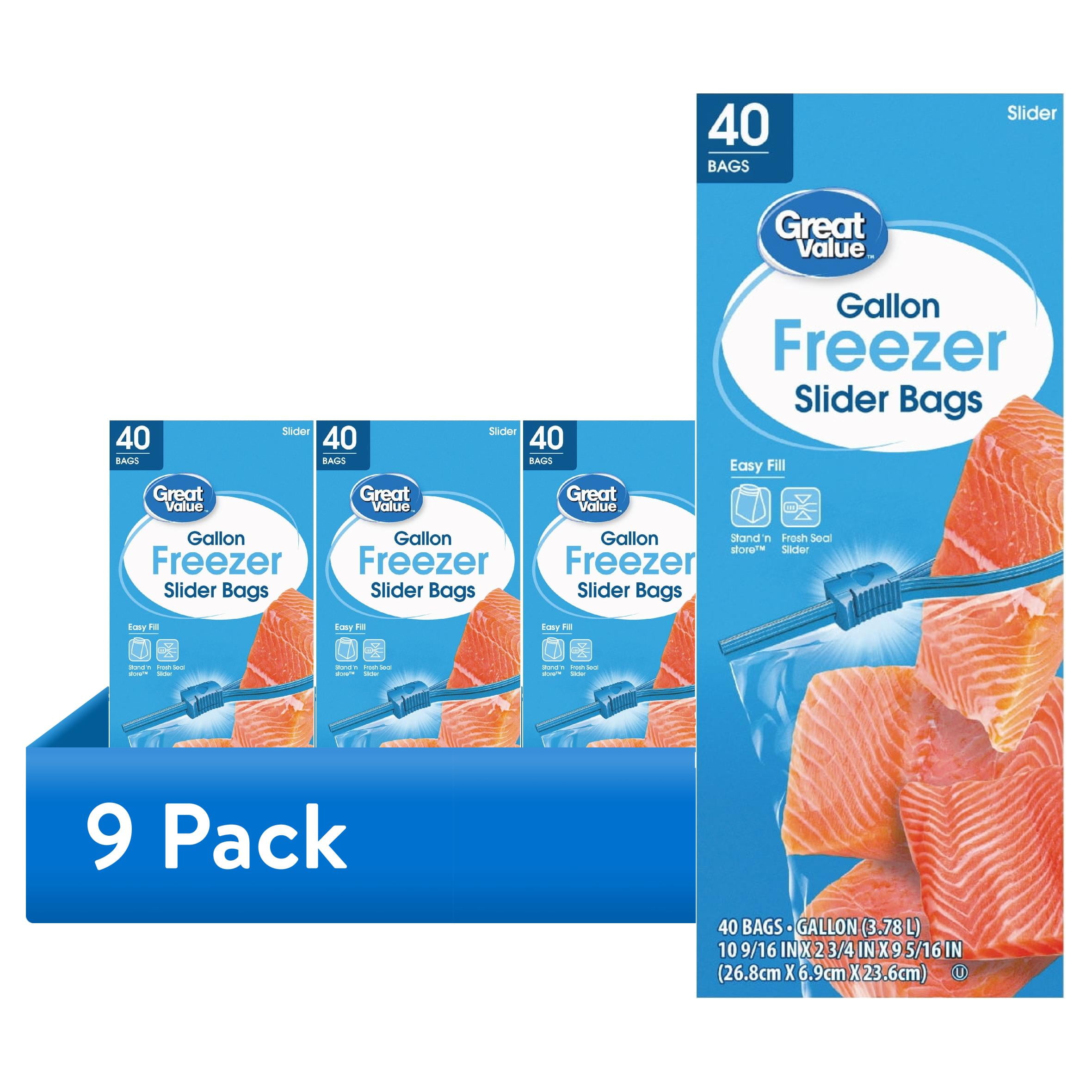 (9 pack) Great Value Freezer Guard Slider Zipper Bags, Gallon Freezer ...