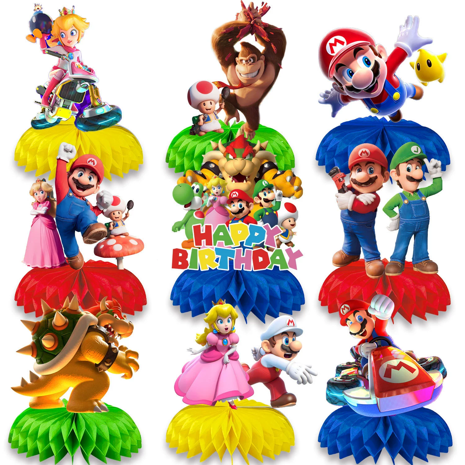 9 pack Mario Party Honeycomb Centerpiece Table Decorations Birthday ...