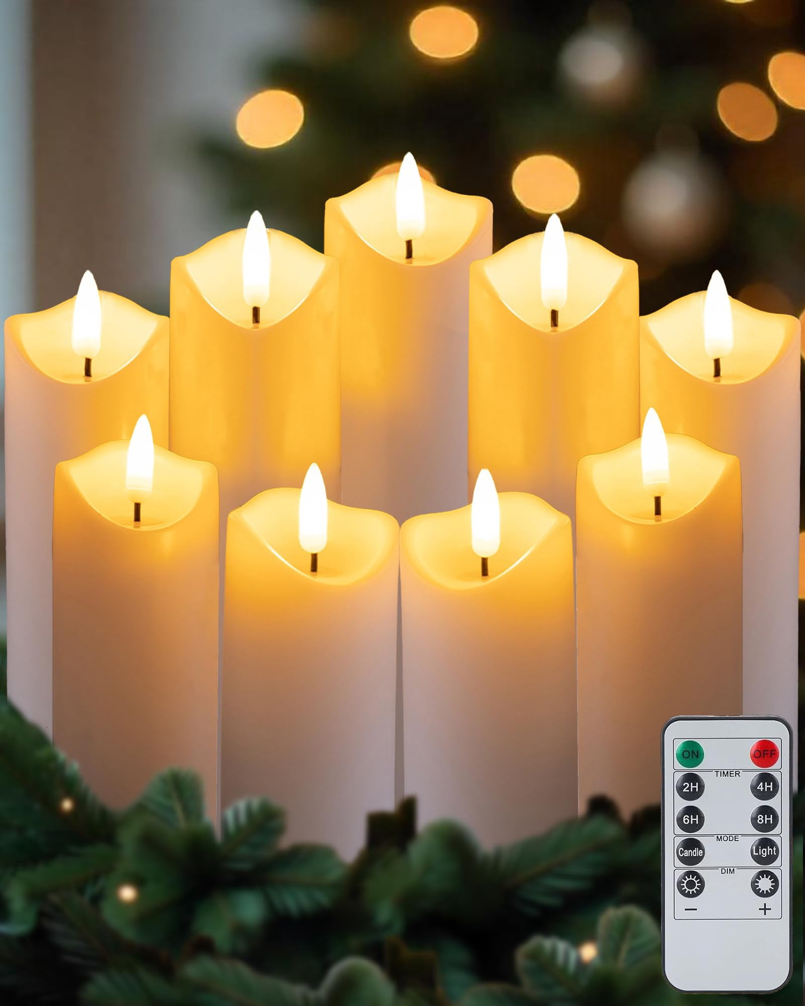 9-pack White Flickering Candles Set With Remote Timer 2" Diameter Ledar ...