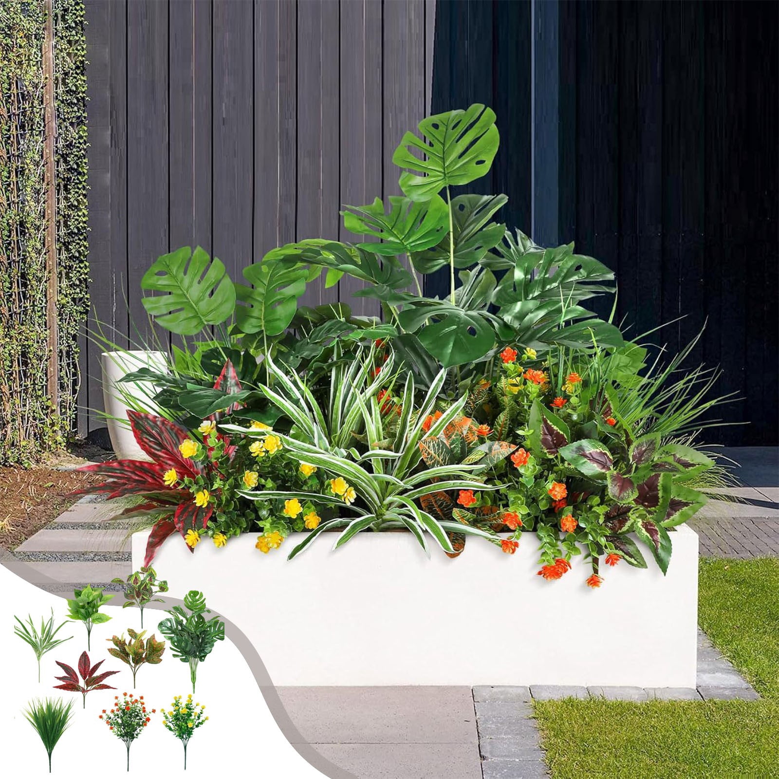 9-pack faux green shrub,lifelike simulation foliage,all-match ...